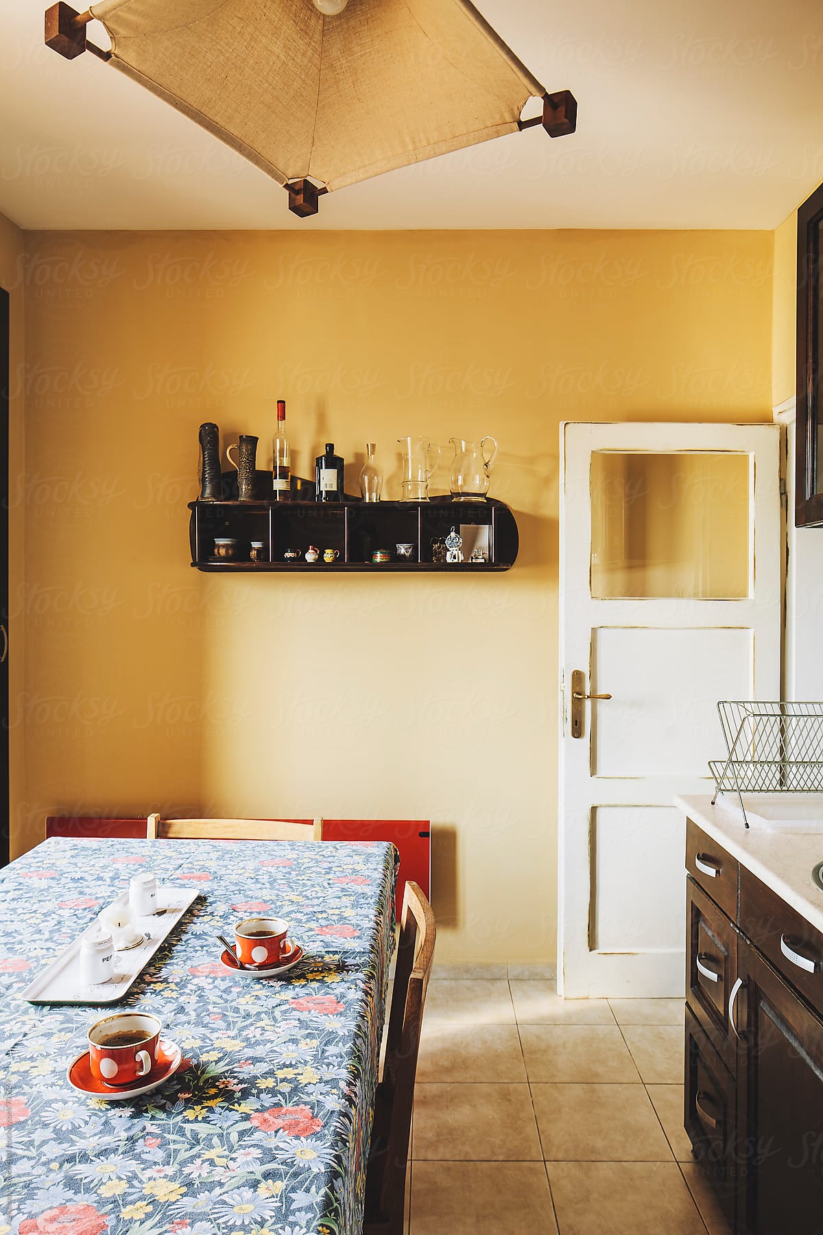 "Morning In Contemporary Kitchen With Two Red Cups Of Coffee" by ...
