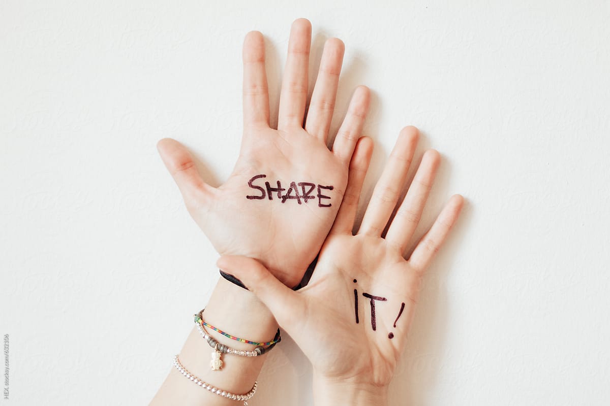 "Hands With Share It Concept Written" by Stocksy Contributor "Mattia ...