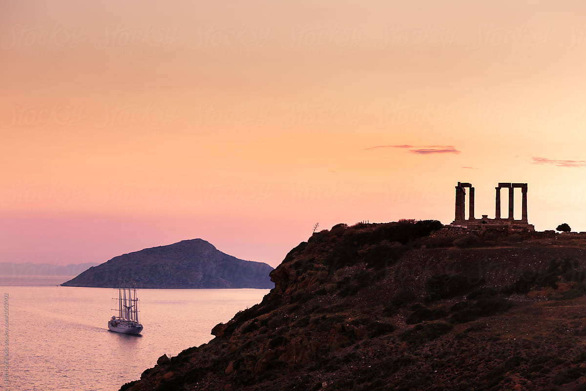 "Ancient Greek Temple Next To The Sea With Boat" by Stocksy Contributor ...