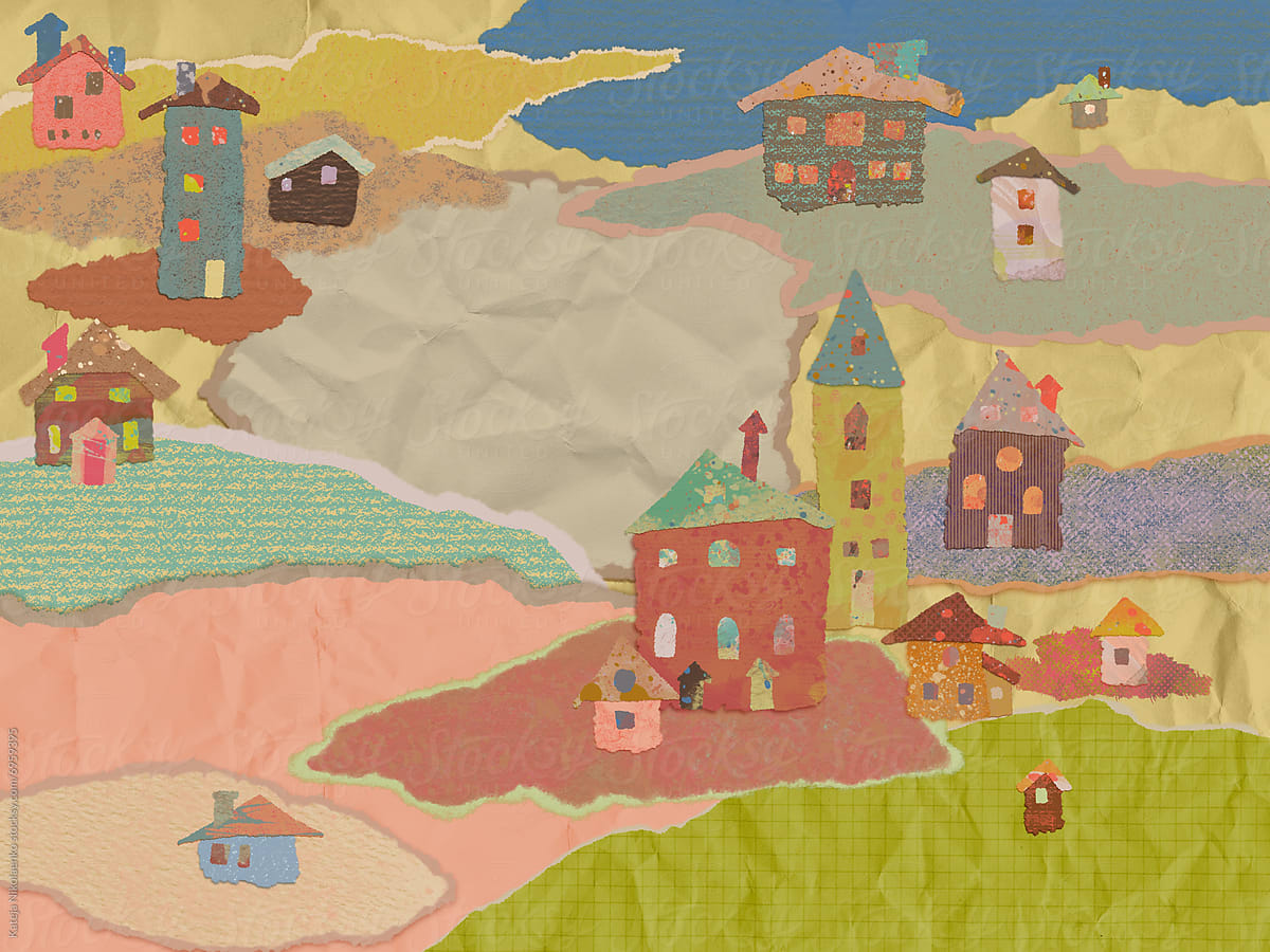 "Collage With Islands And Houses Made Of Torn Paper" by Stocksy ...