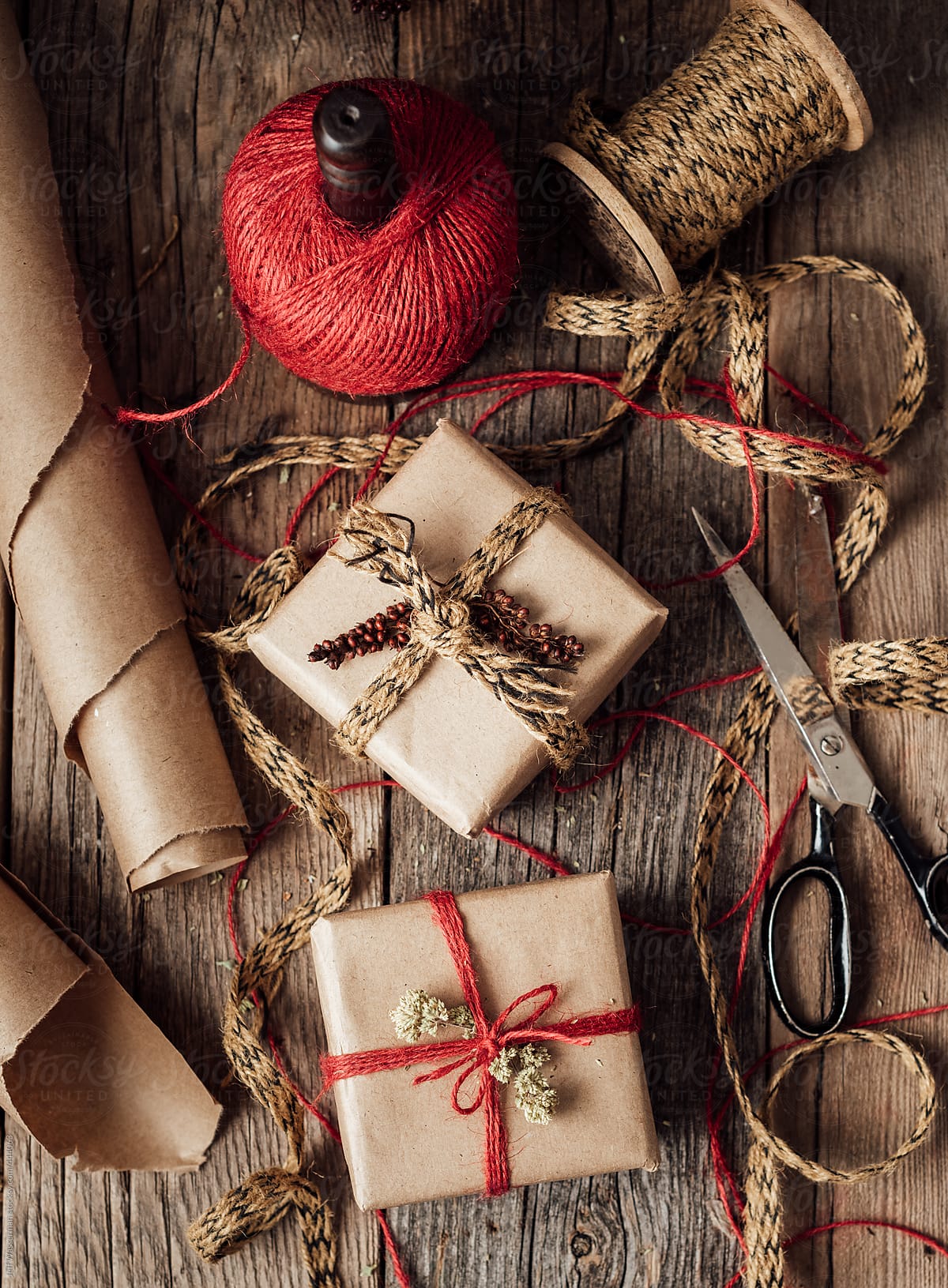 "Arrangement Of Rustic Christmas Gifts" by Stocksy Contributor "Jeff ...