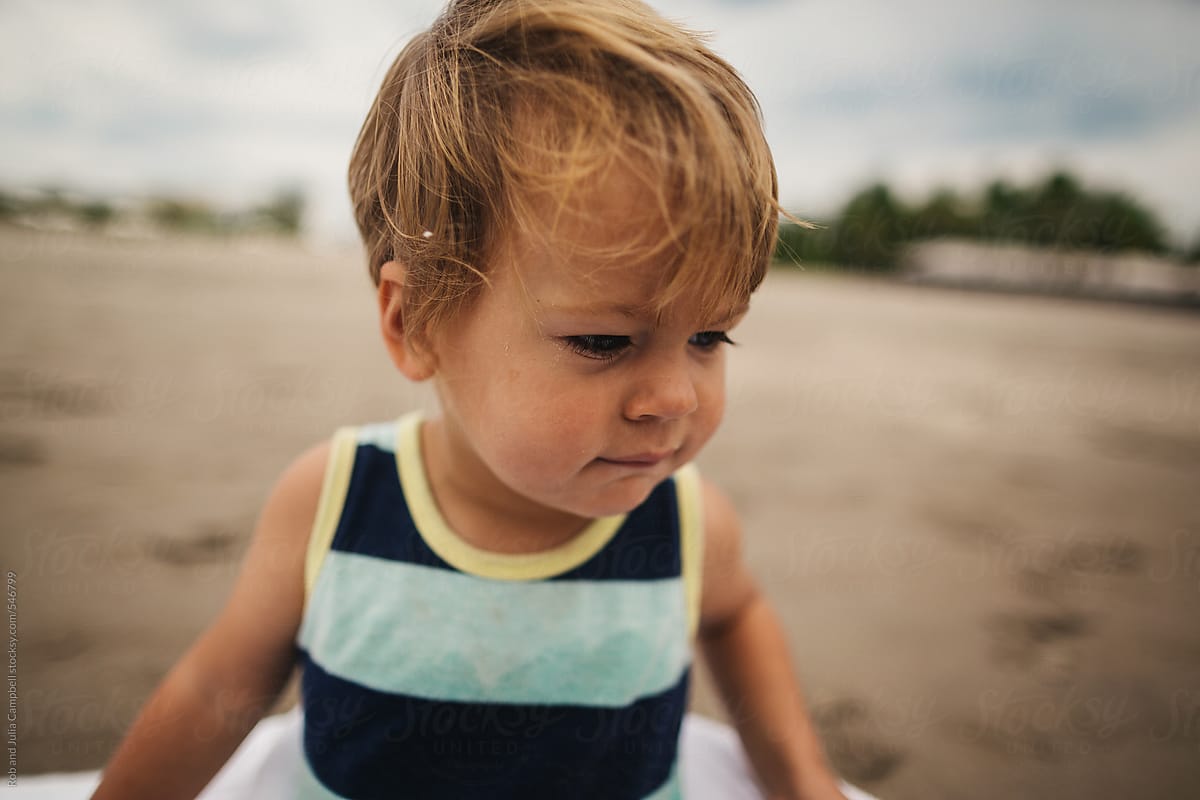"Funny Toddler Boy Acting Grumpy On Beach Wearing Tank Top" by Stocksy ...