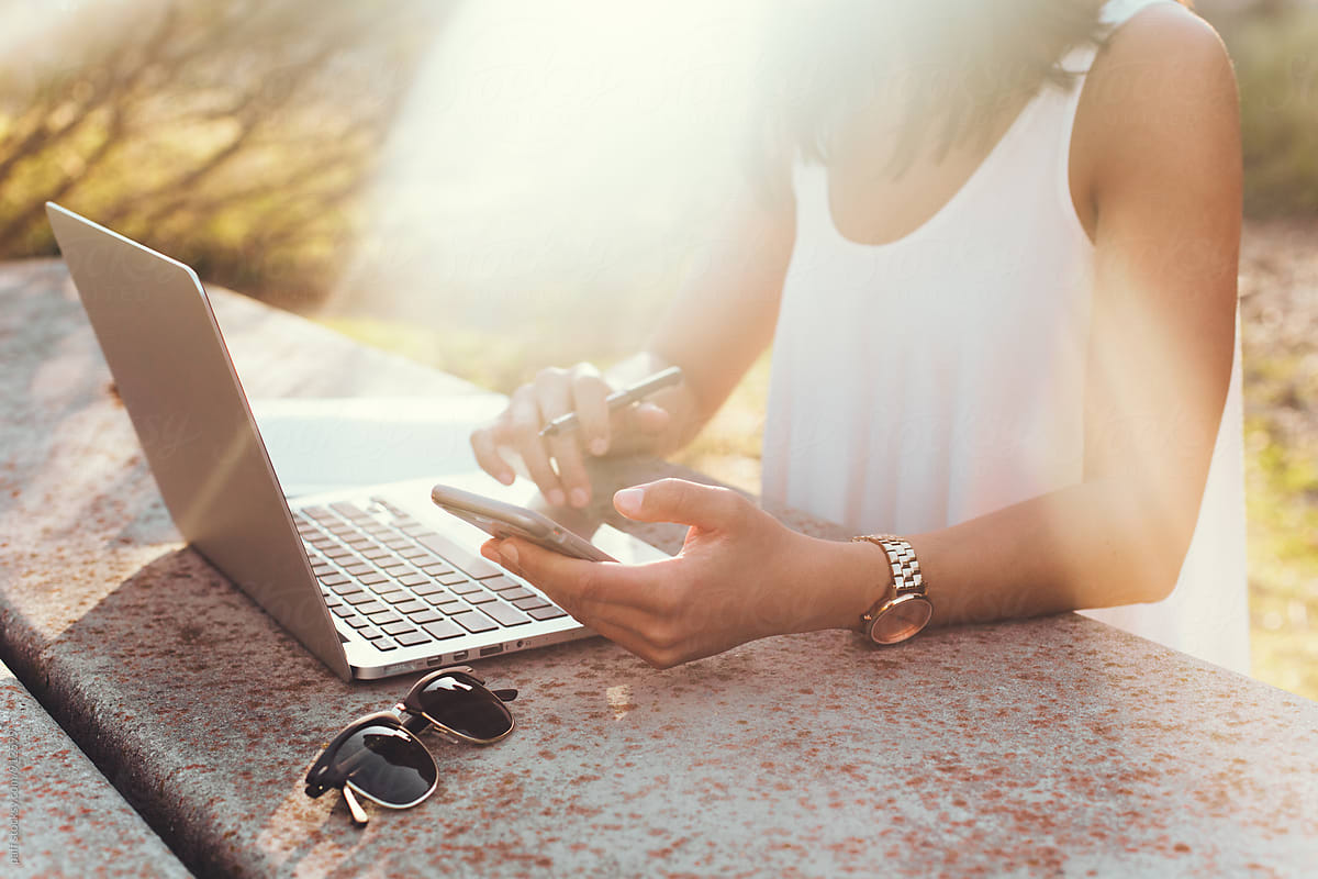 "Professional Freelancing Female Using Technology To Communicate ...