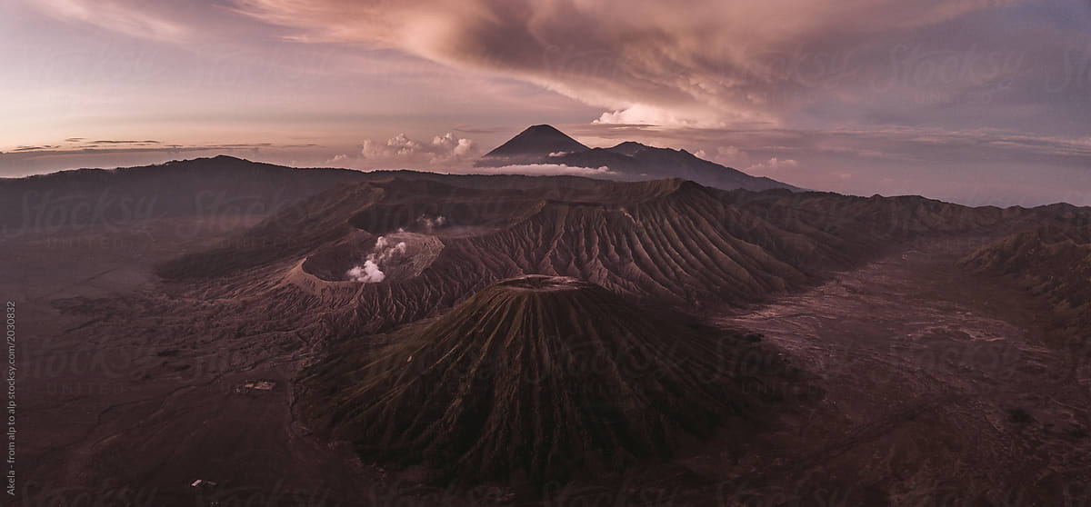 "Aerial Panorama Of Bromo National Park At Sunrise" by Stocksy ...