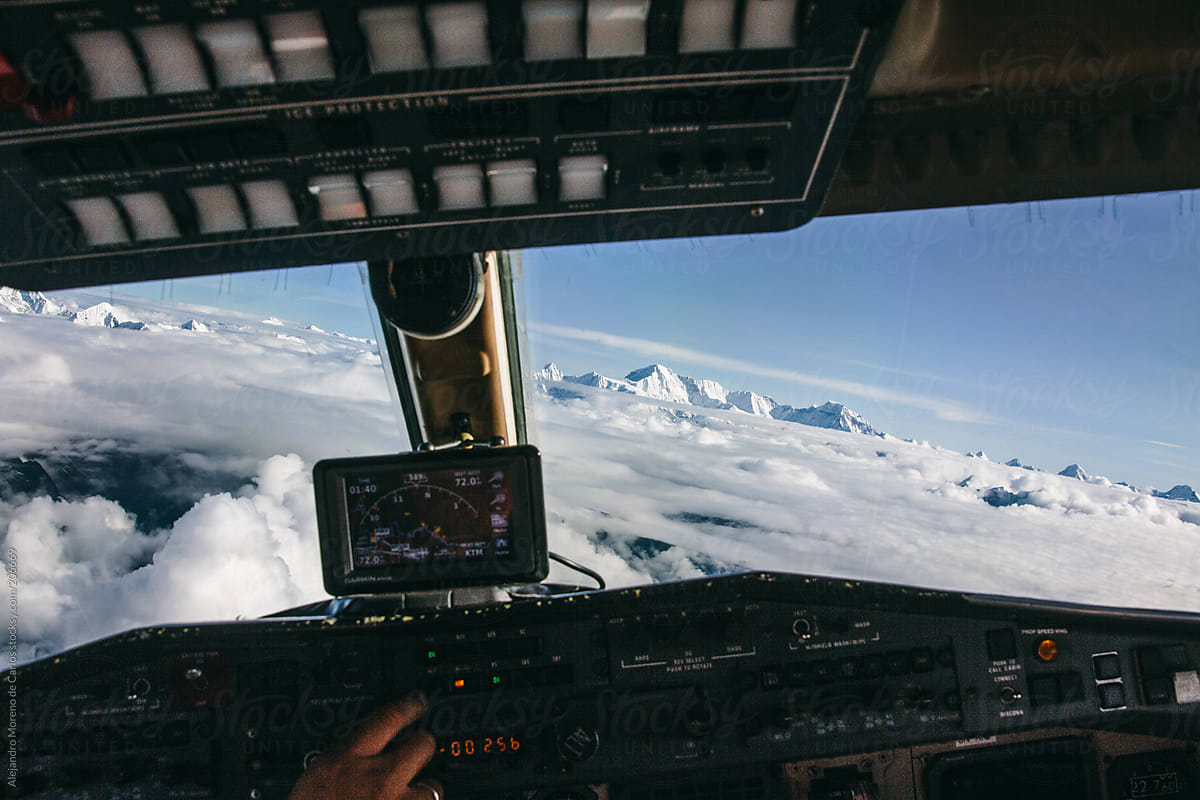 "Aircraft Cockpit On A Flight Over Himalaya Mountain Range With Mount ...