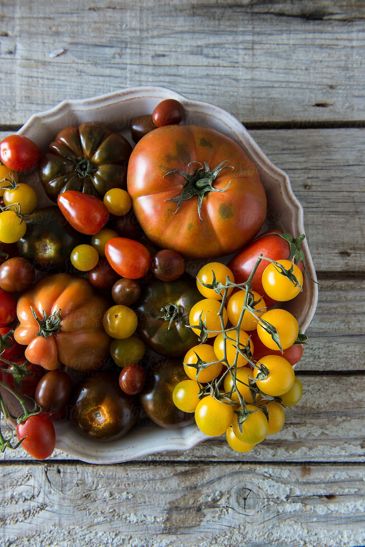 "Tomatoes Of Different Classes On Antique Wooden Surface" by Stocksy ...
