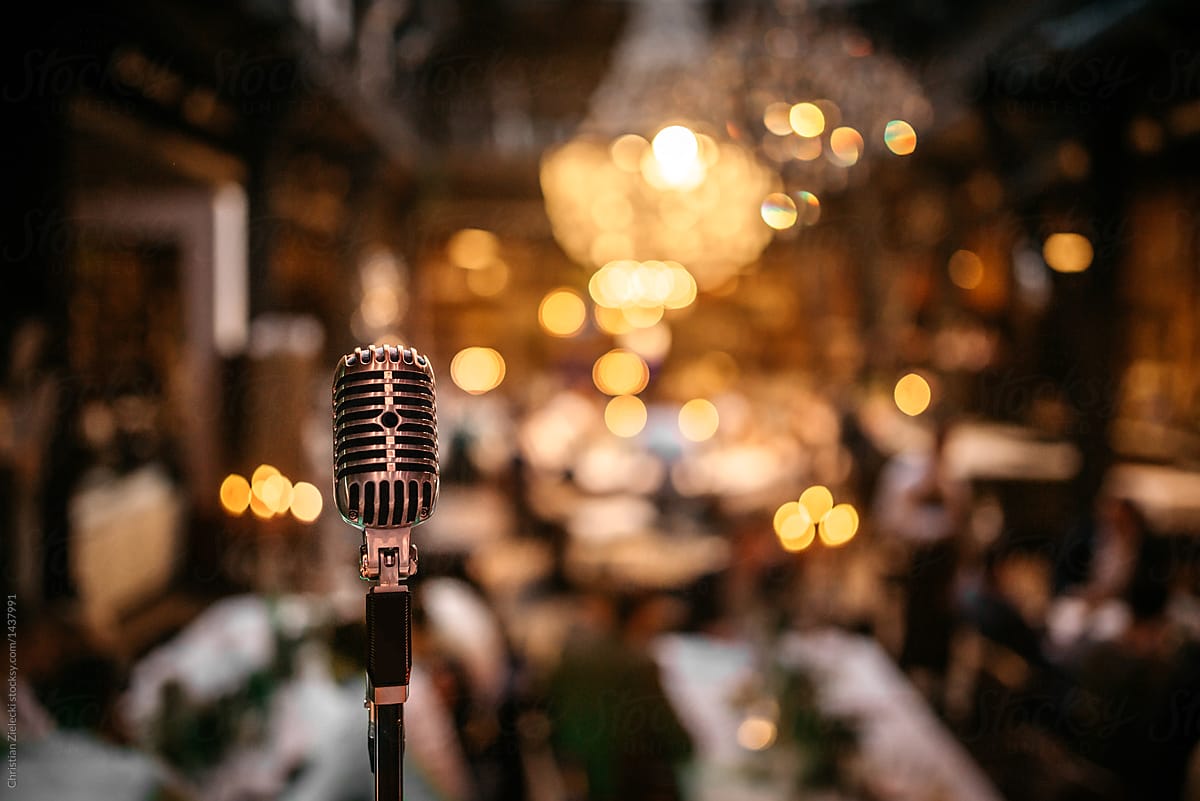 "Silver Microphone On Stage In Illuminated Ballroom" by Stocksy ...