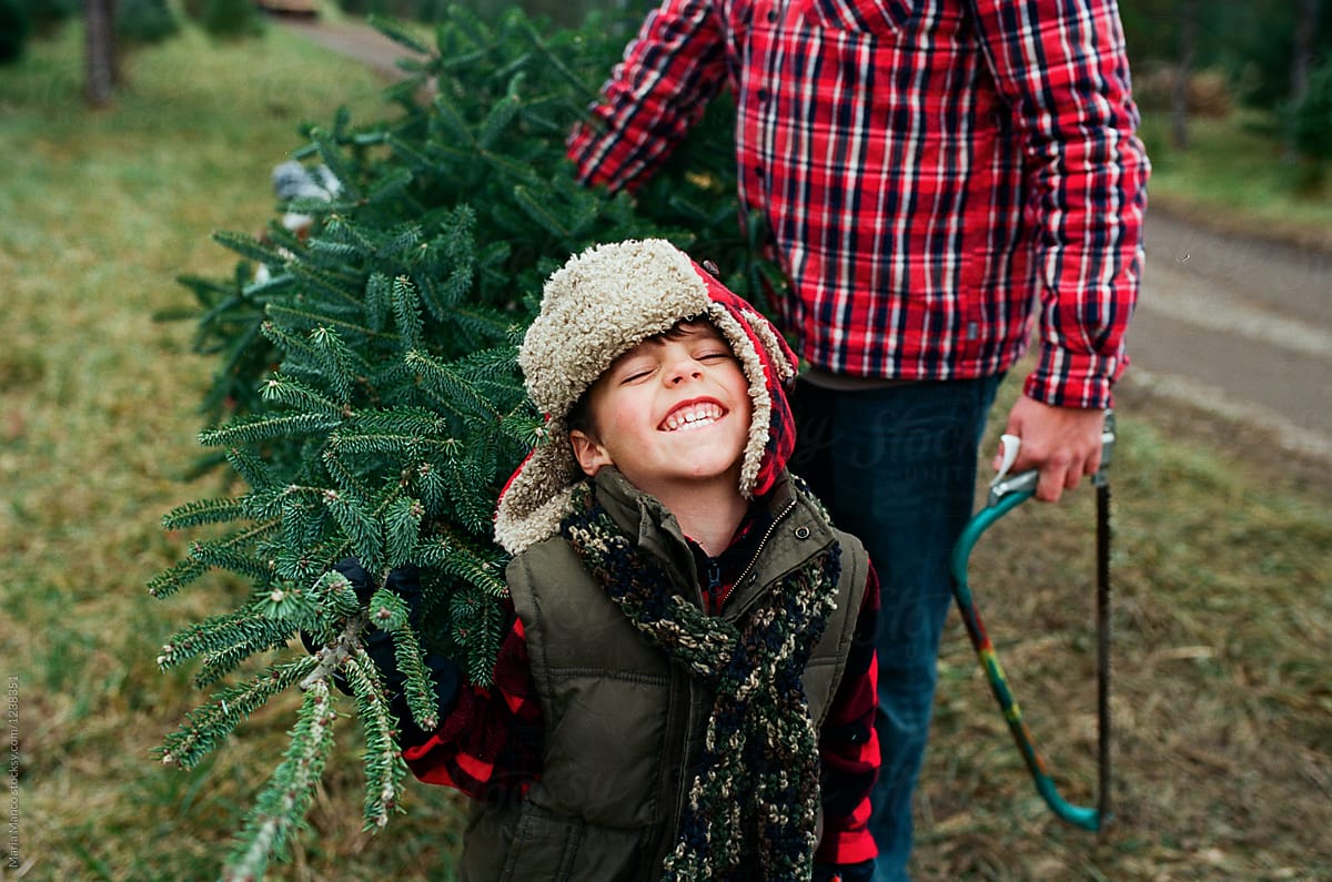 "Boy Helps Dad Carry Chopped Tree" by Stocksy Contributor "Maria Manco ...