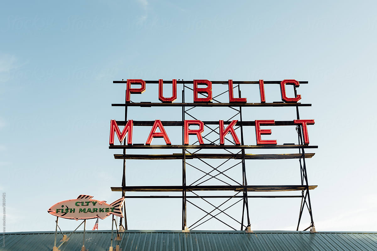 "Public Market Sign At Seattle Wharf" by Stocksy Contributor "Simone ...