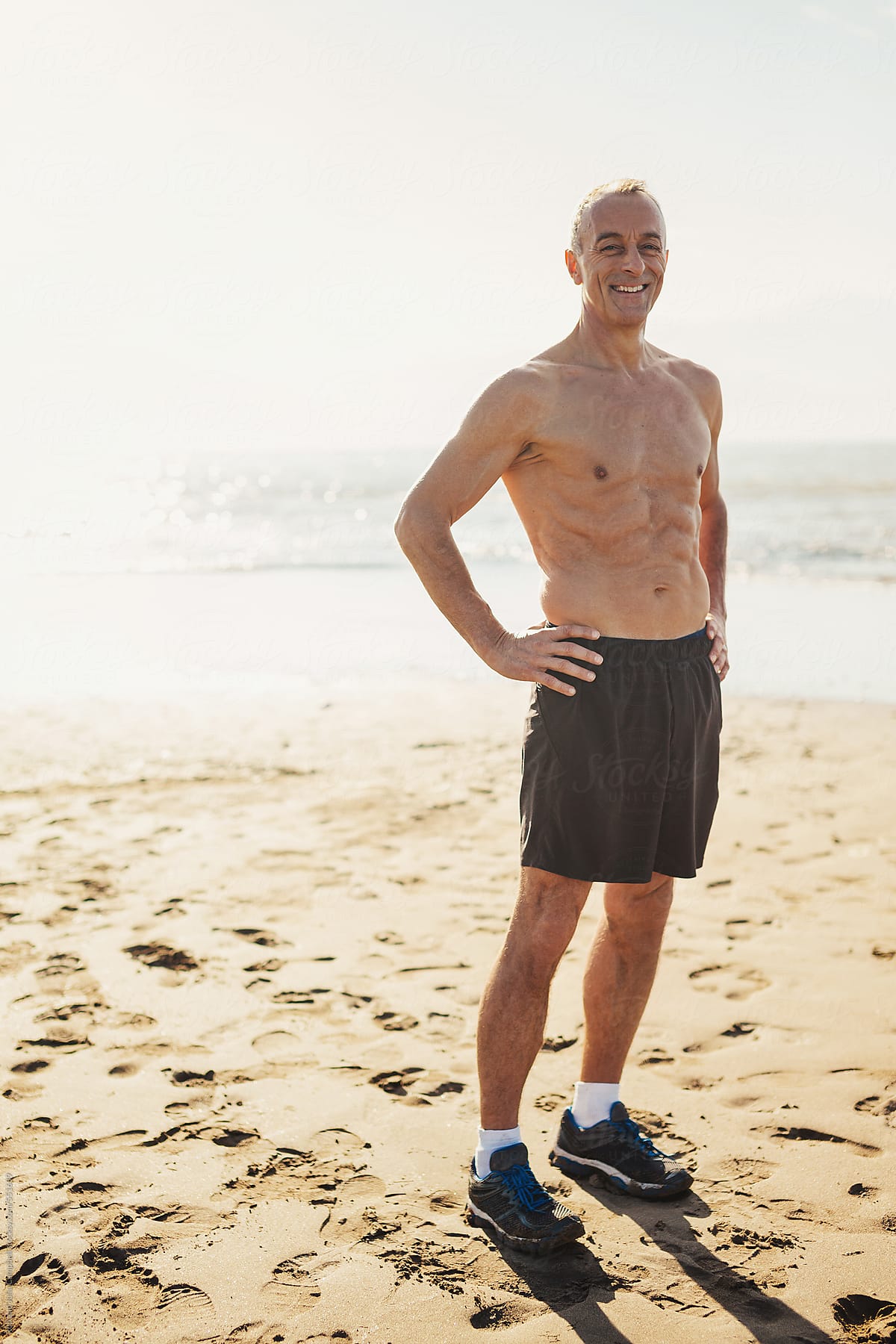 "Active Senior Man - In Great Shape - Smiling Shirtless On Beach In ...