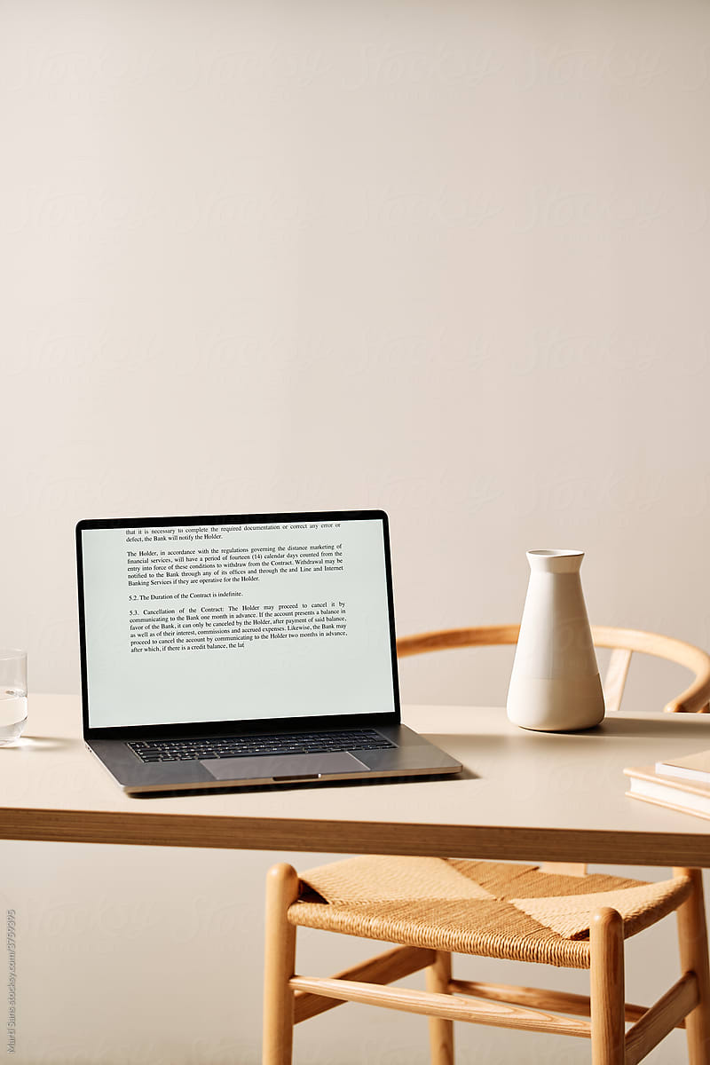 "Minimalistic Workplace With Laptop And Wooden Furniture" by Stocksy ...