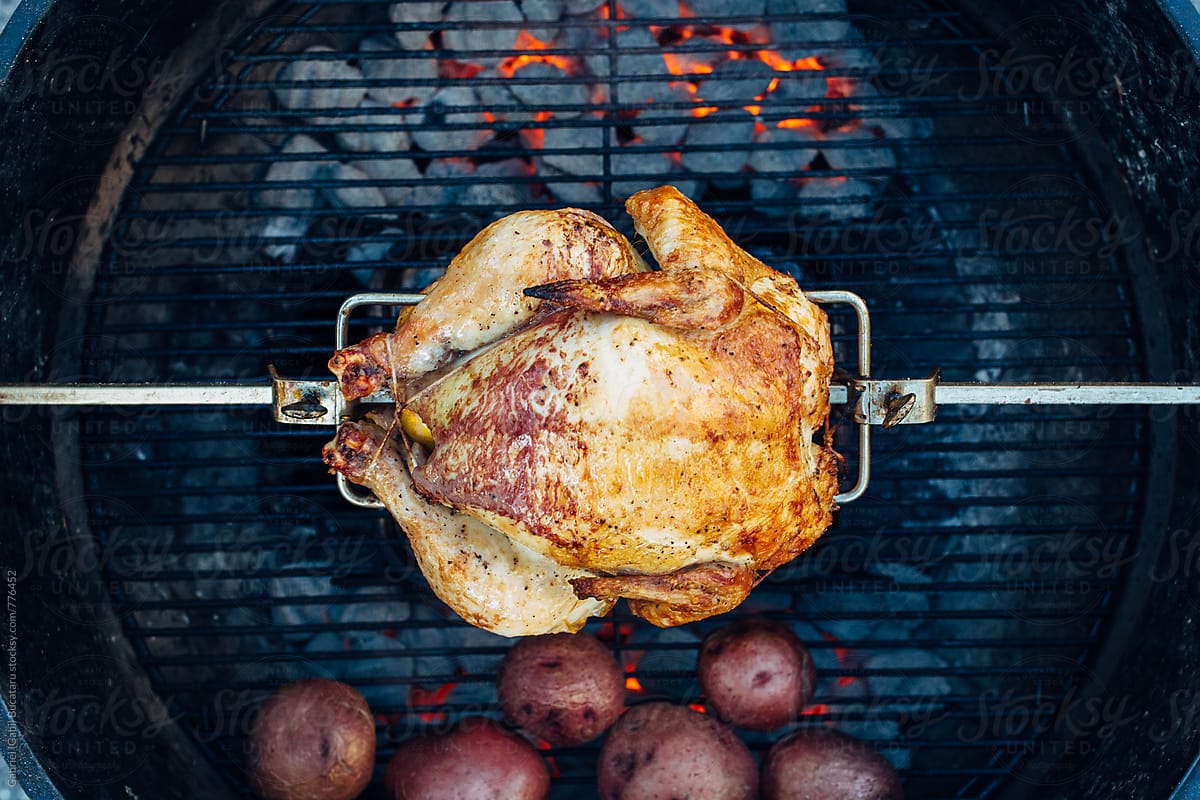 "Rotisserie Chicken And Red Potatoes From Above" by Stocksy Contributor ...