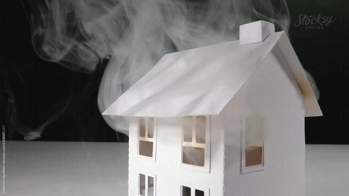 "House On Fire, White Paper Craft House Billowing White Smoke" by ...
