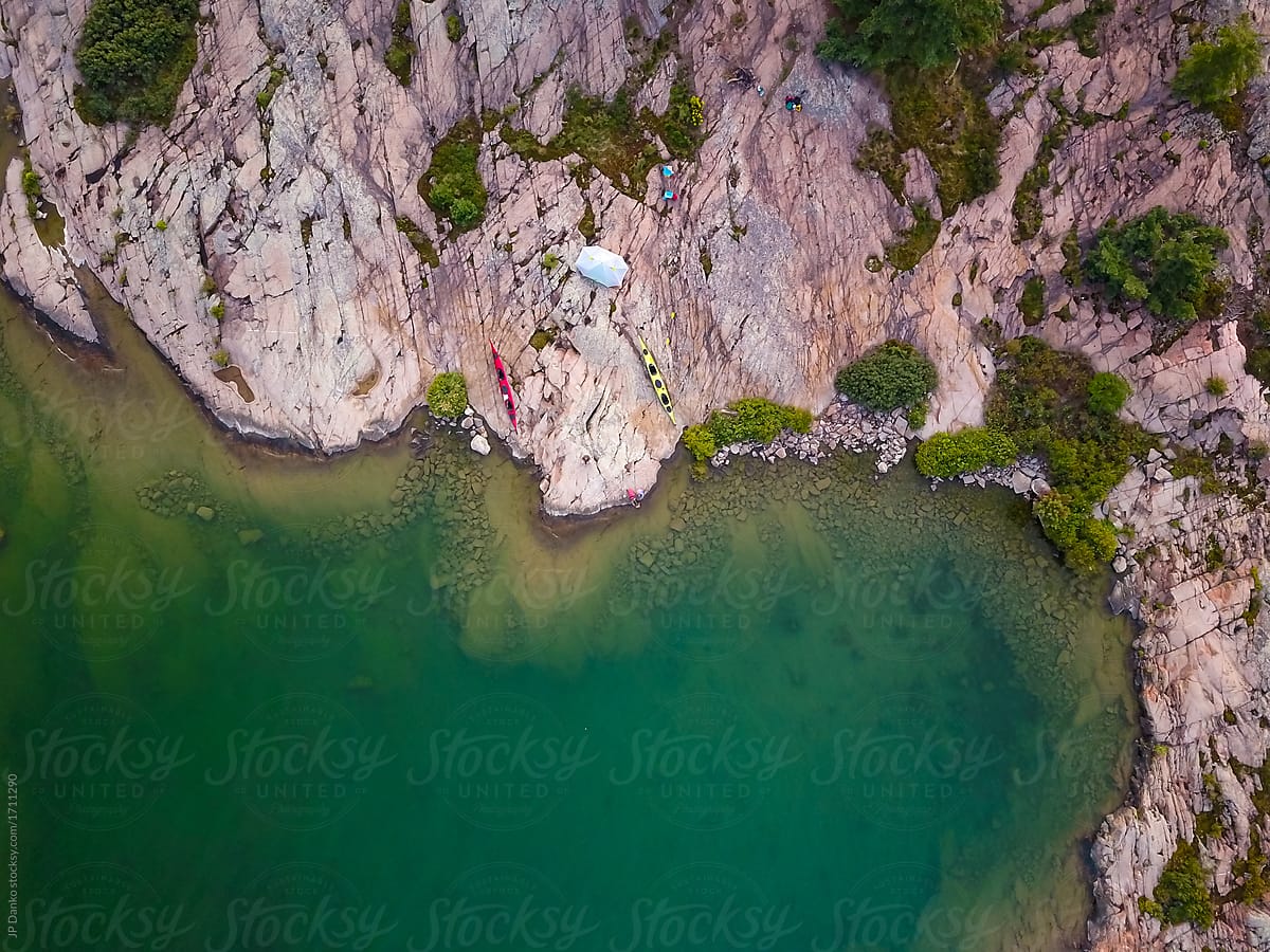 "Aerial Photo Of Sea Kayak Camping Trip To Remote Wilderness Island" by ...