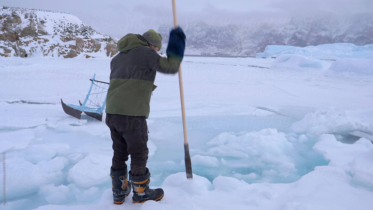 "Arctic Seal Hunter Tests Safety Of Sea Ice Tide Hinge With Spear" by ...