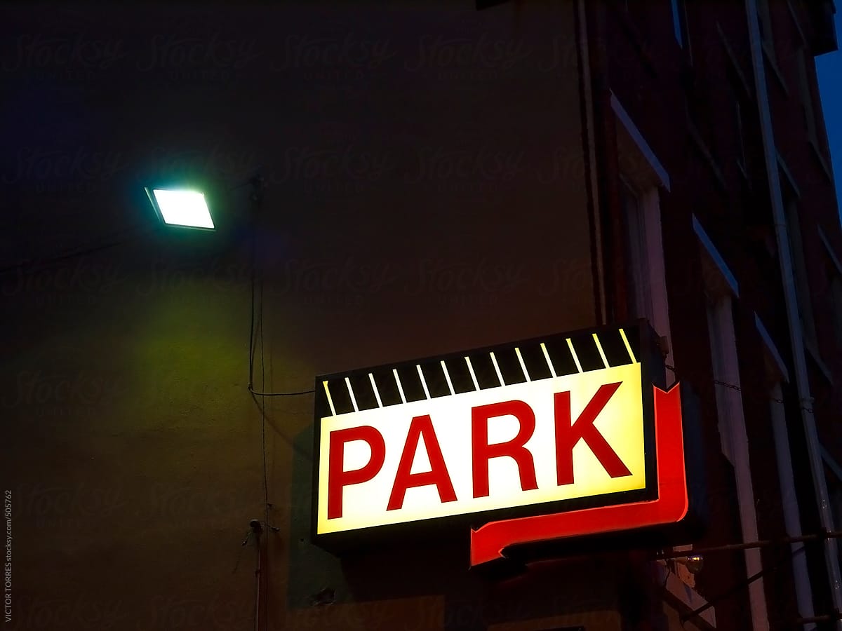 "Downtown Luminous Park Sign" by Stocksy Contributor "VICTOR TORRES ...