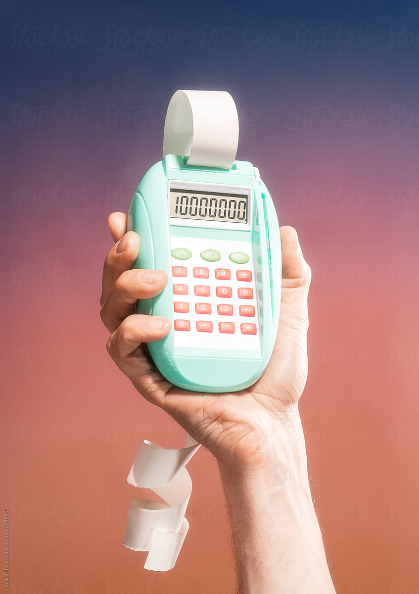 "Hand Holding Mint Green Calculator With Paper Roll" by Stocksy ...