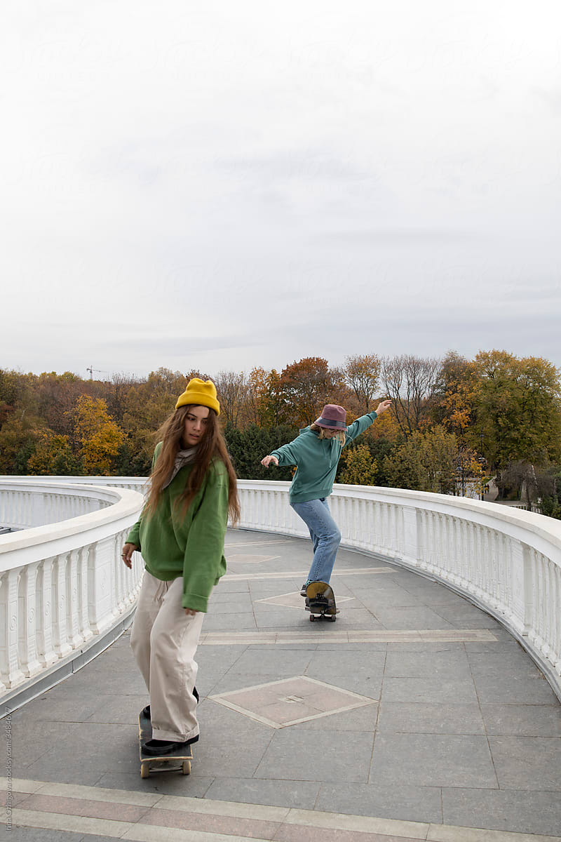"Stylish Girls Skateboarding In A City Park" by Stocksy Contributor ...