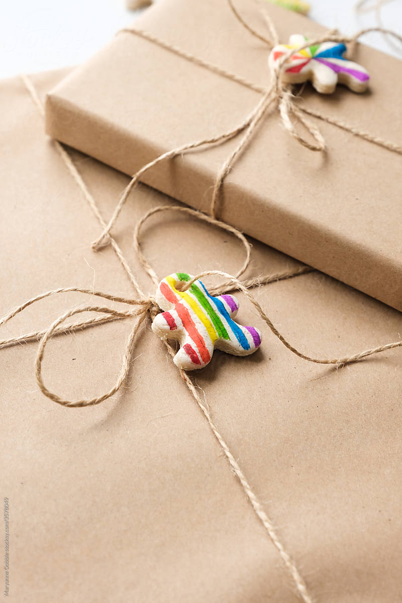 "Presents Wrapped In Recycled Paper With Handmade Ornaments" by Stocksy ...