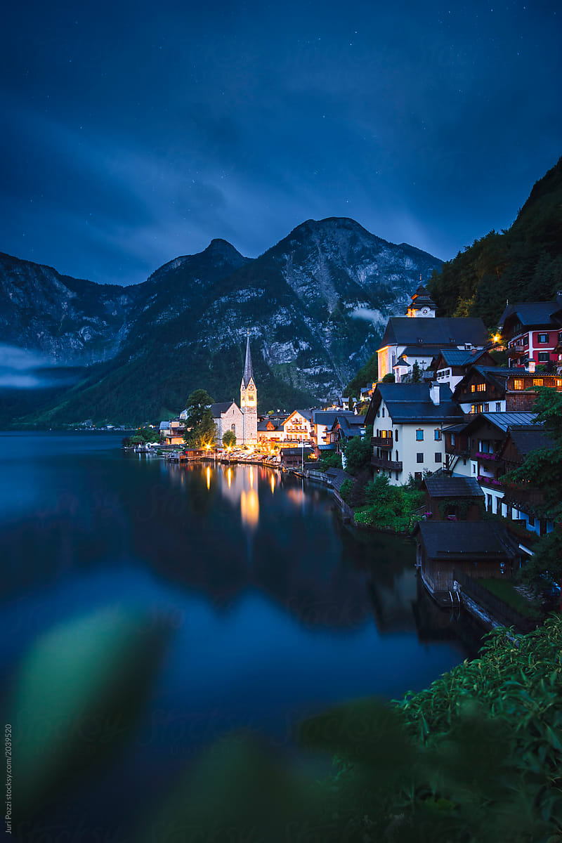 "Hallstatt Town In Austria At Night" by Stocksy Contributor "Studio ...