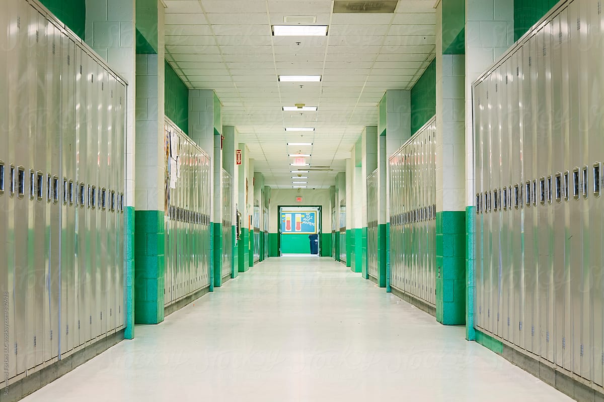  School Hallway With Lockers By Stocksy Contributor Raymond Forbes