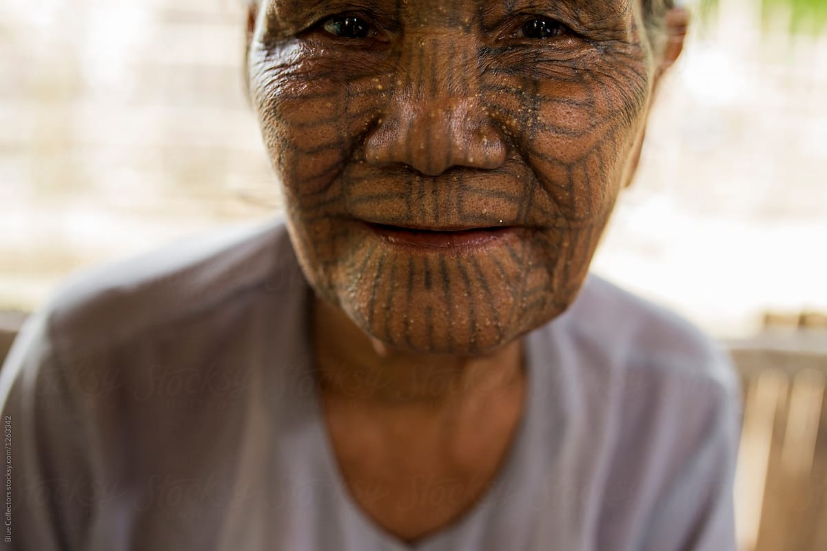 "Portrait Of A Woman With Tattoo Face Of Burma’s Chin Province" by ...