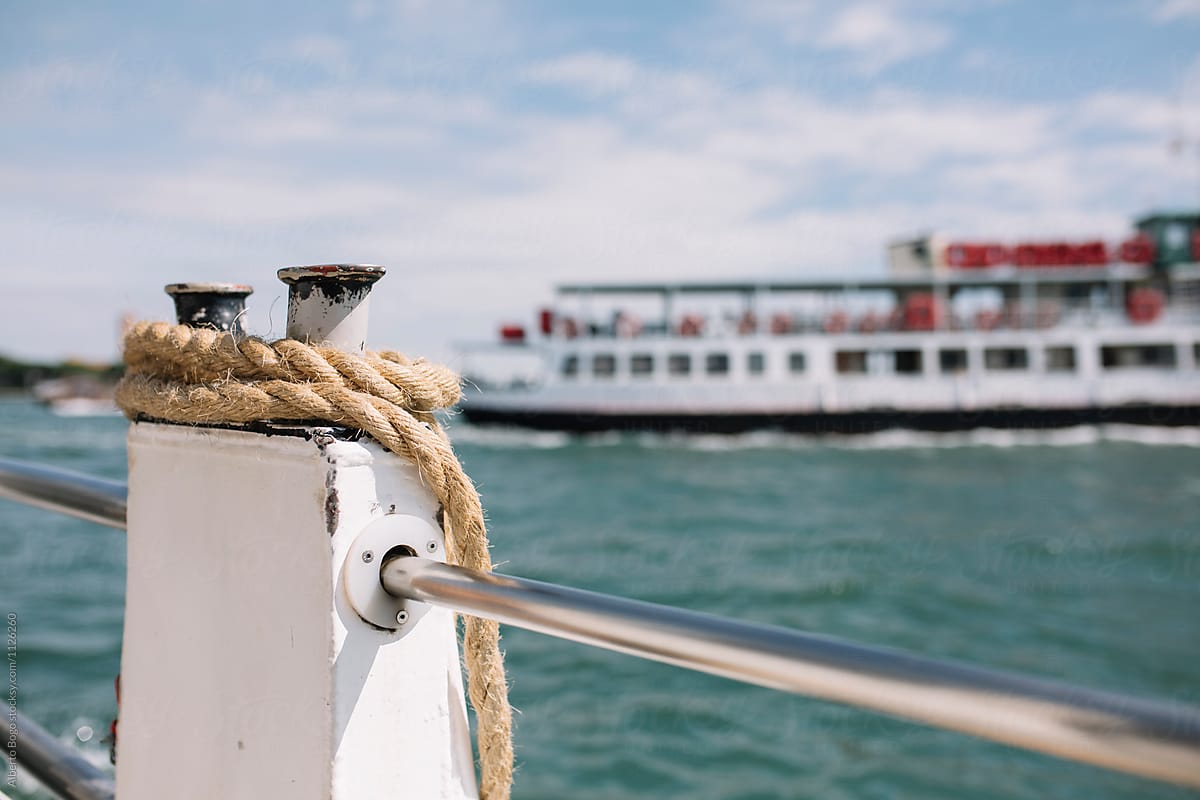 "Sunny Metal Railing Of Boat With Tied Rope" by Stocksy Contributor ...