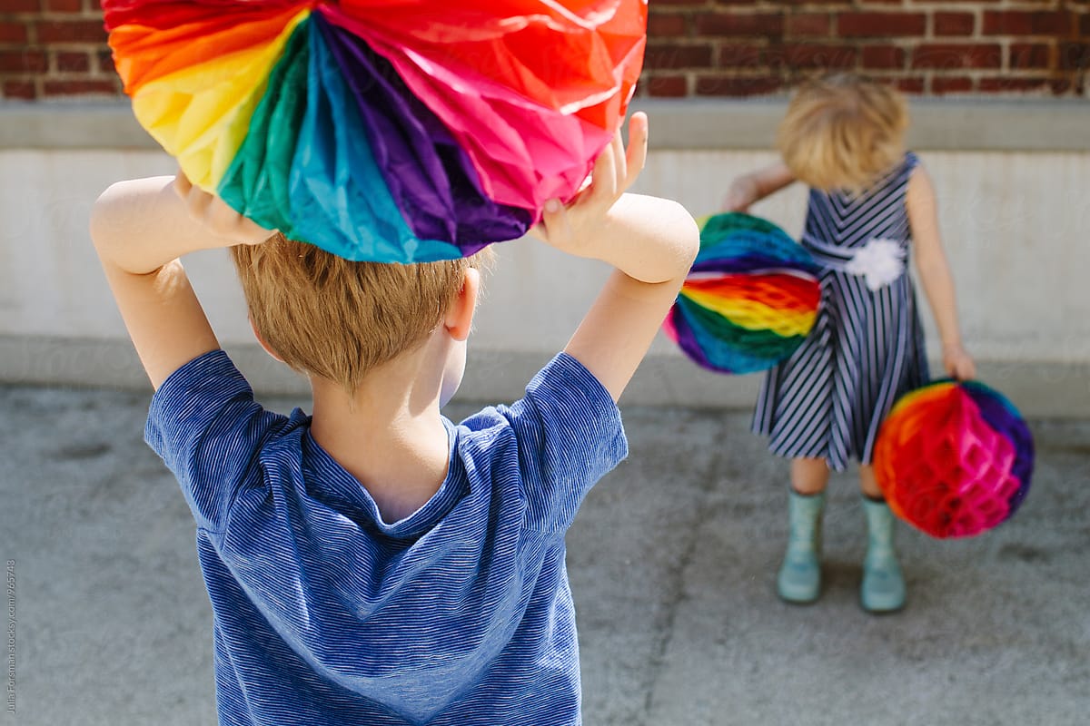 "Two Blonde Kids Hold Colourful Paper Balls." by Stocksy Contributor ...