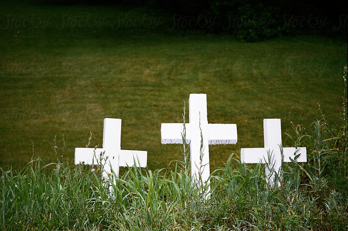 "3 White Crosses" by Stocksy Contributor "David Rothschild" - Stocksy