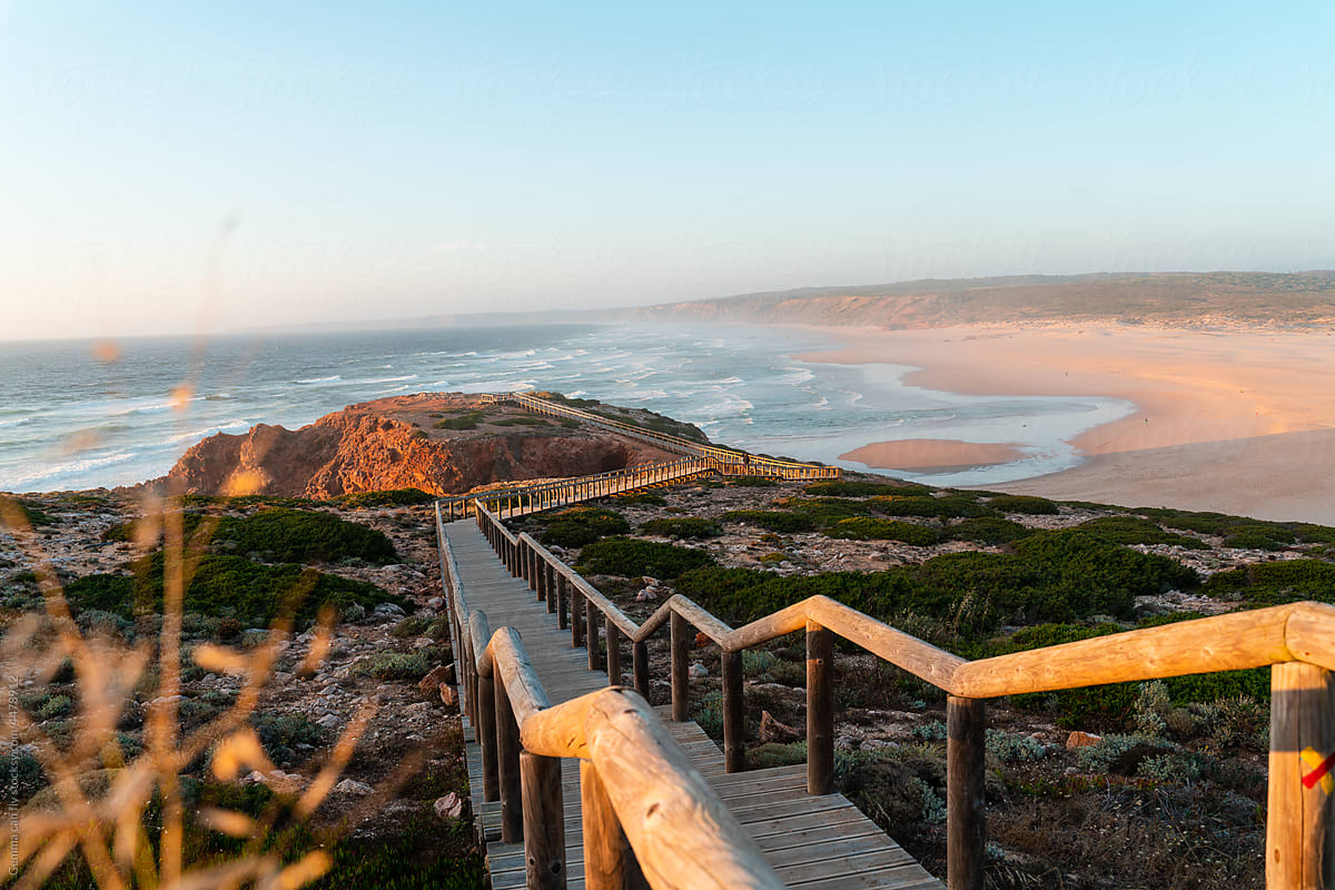 "Sunset Beach Landscape With Wooden Path To The Sea" by Stocksy ...