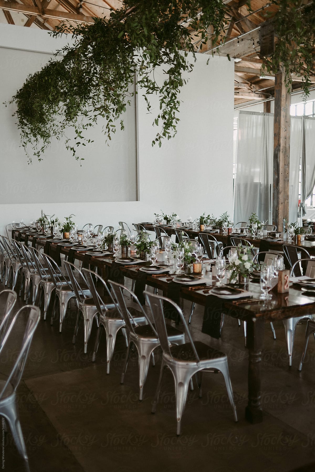 "Long Harvest Tables With Simple Greenery And Copper Details In ...