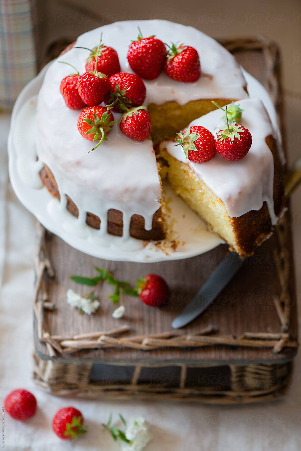 "View From Above Of A Cake Sliced And Lying On A Strand Cake" by ...