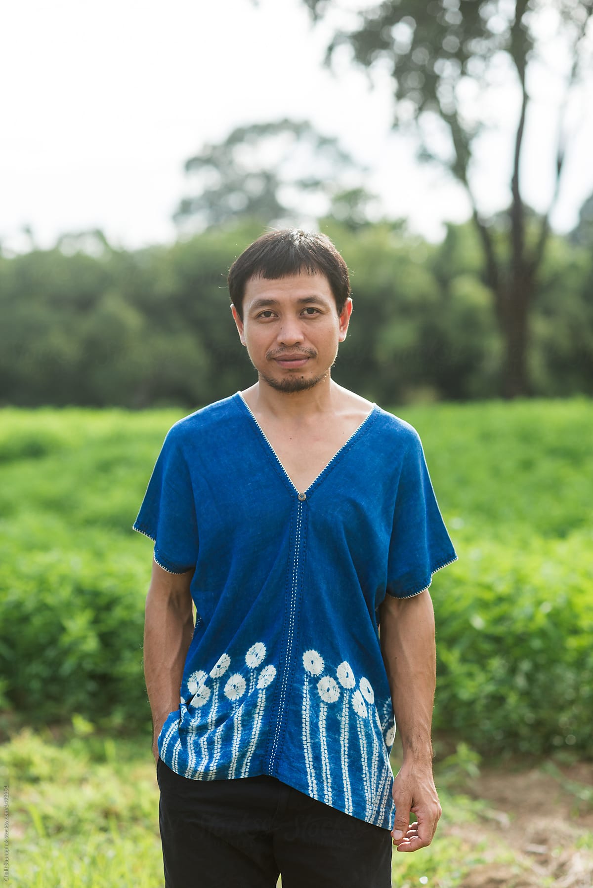 "Asian Man Wearing Shibori Natural Indigo Cloth" by Stocksy Contributor ...
