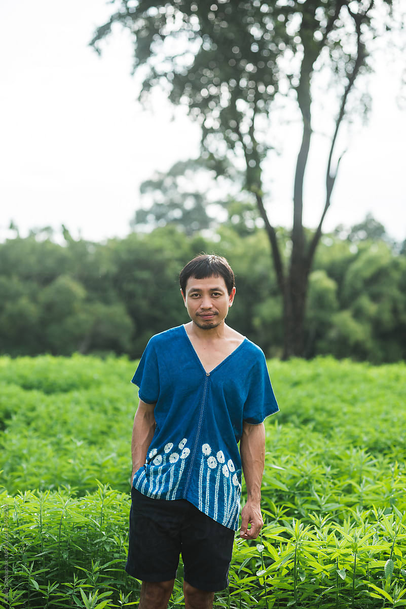 "Asian Man Wearing Shibori Natural Indigo Cloth" by Stocksy Contributor ...
