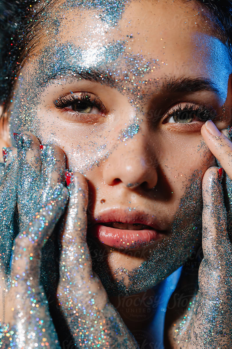 "Beauty Portrait Of Woman Face With Shiny Hands" by Stocksy Contributor ...