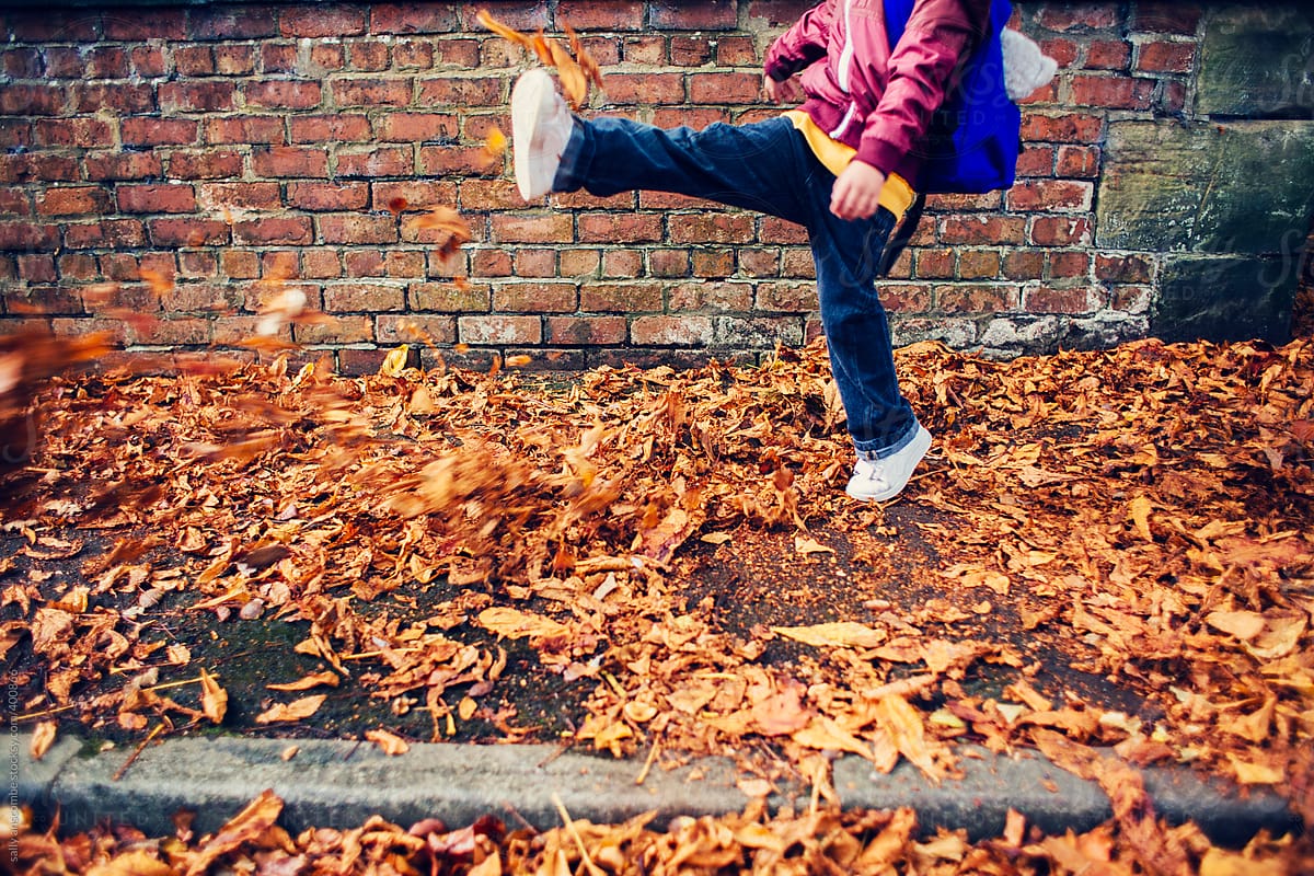 "Child Kicking Autumn Leaves" by Stocksy Contributor "Sally Anscombe ...