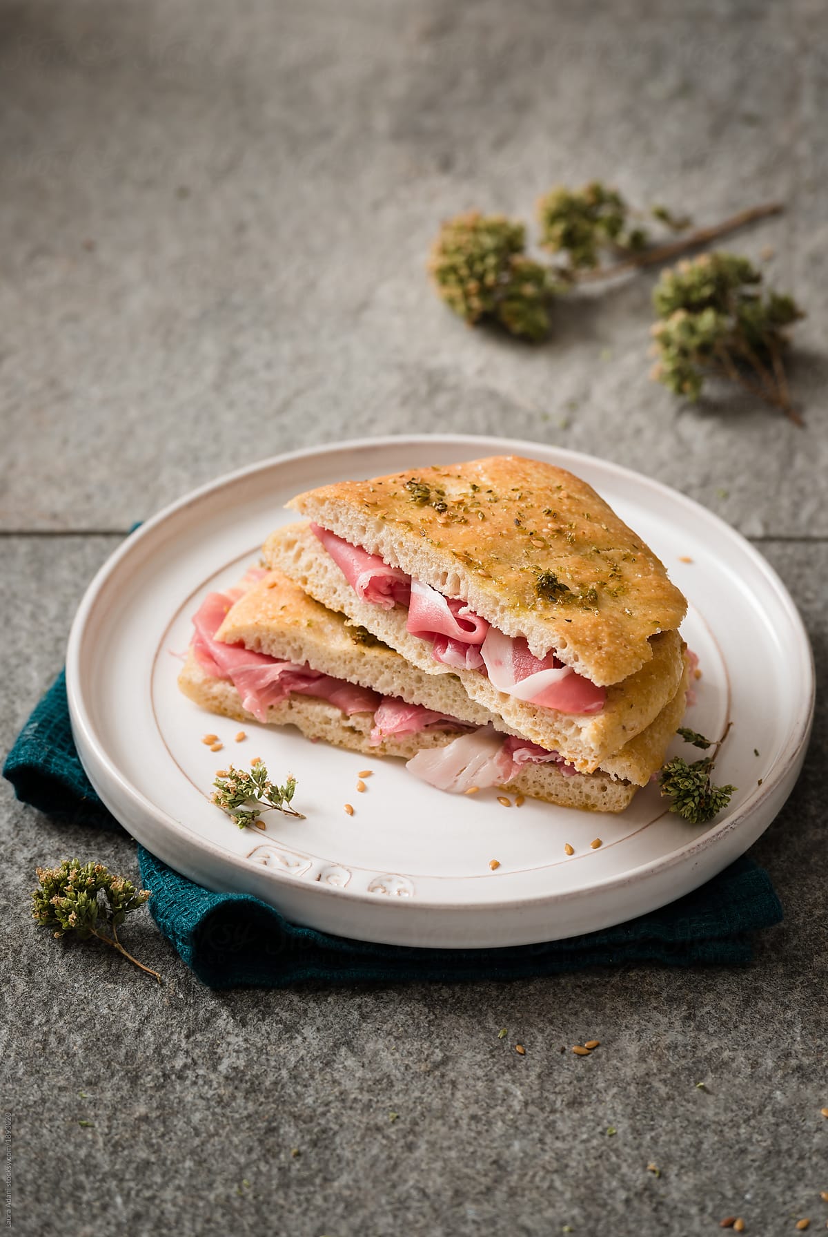 "Italian Focaccia Stuffed With Ham" by Stocksy Contributor "Laura Adani ...