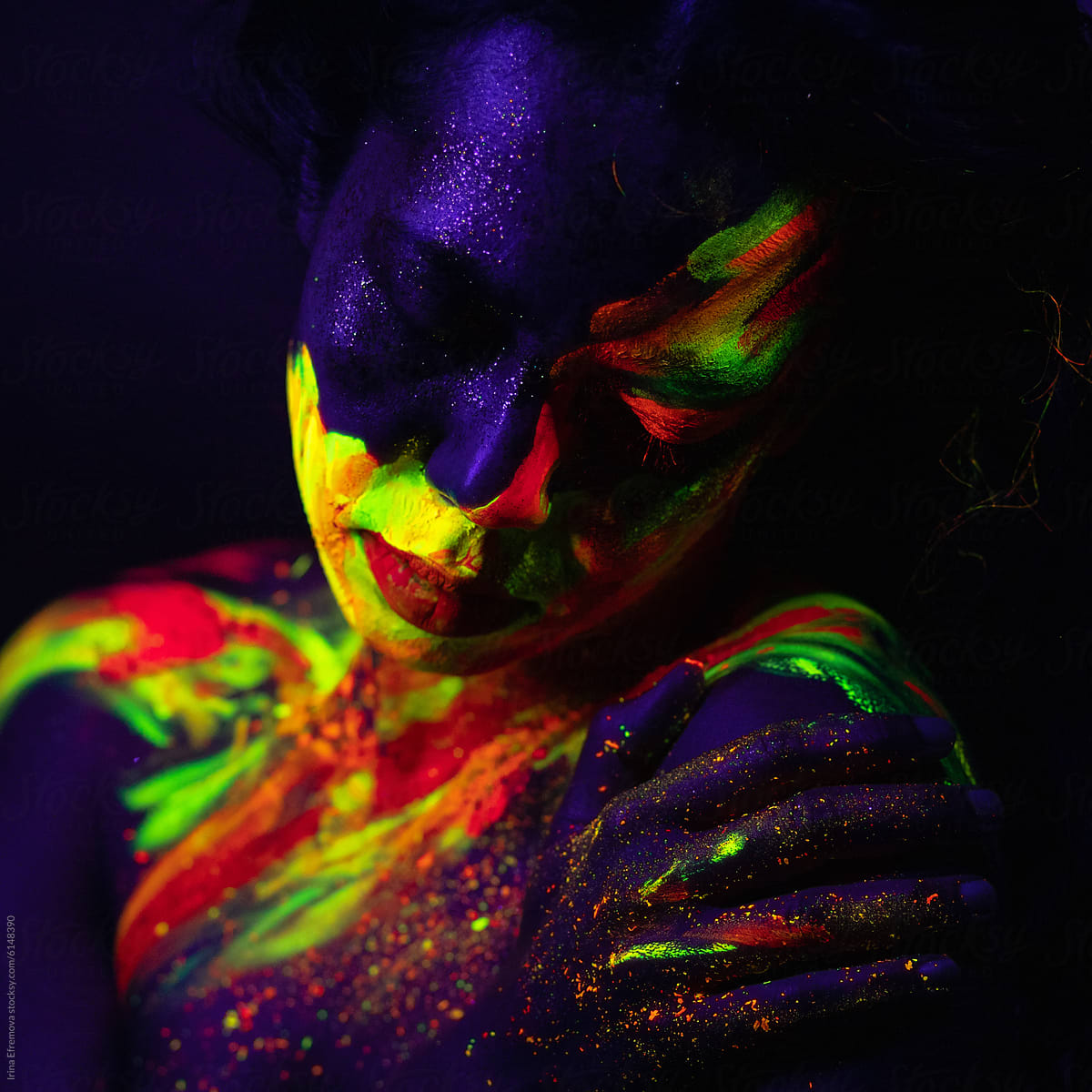"Person With Neon Abstract Face And Body Paint" by Stocksy Contributor ...