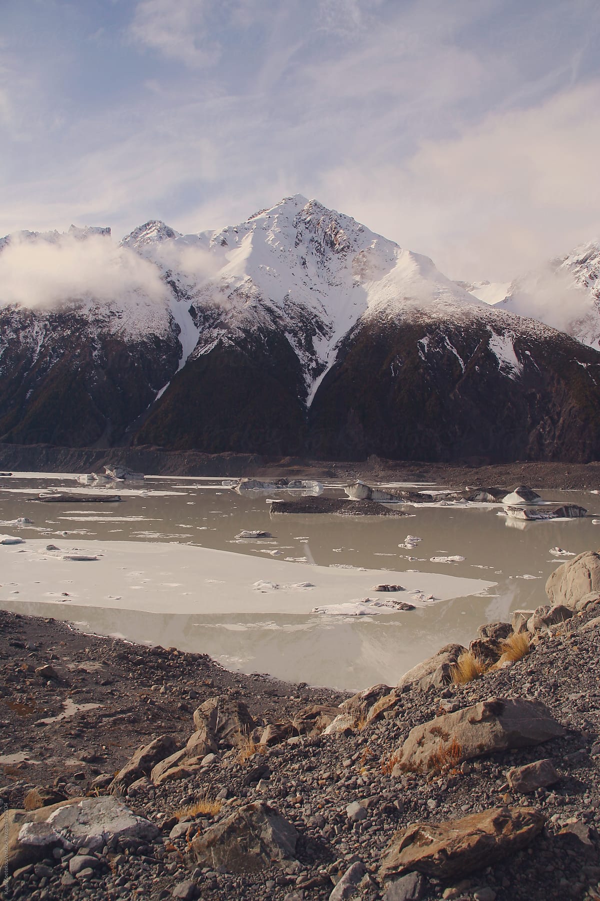 "View Of Tasman Valley's Rocky, Mountainous Glacier Landscape, Mount ...