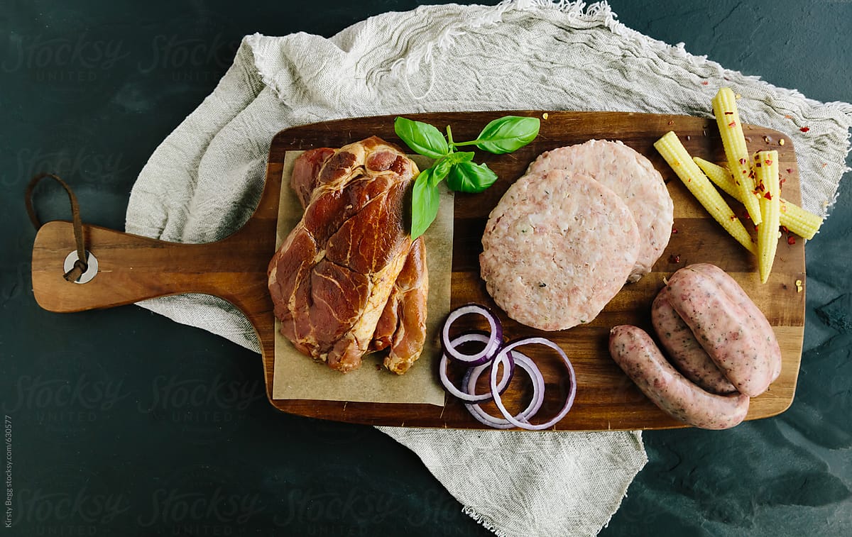 "Raw Meat For A BBQ (sausage, Burger, Steak)" by Stocksy Contributor ...