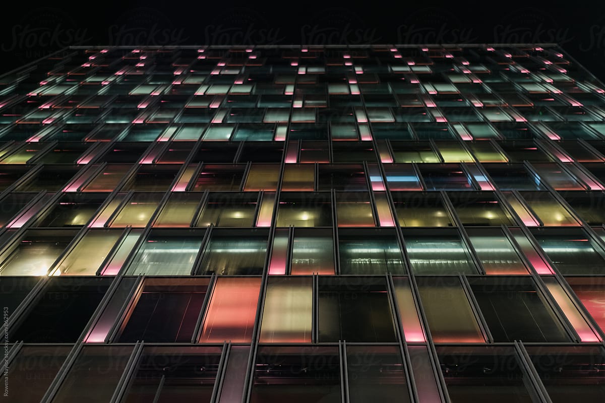 "Colorful Glass Windows On Building At Night" by Stocksy Contributor ...
