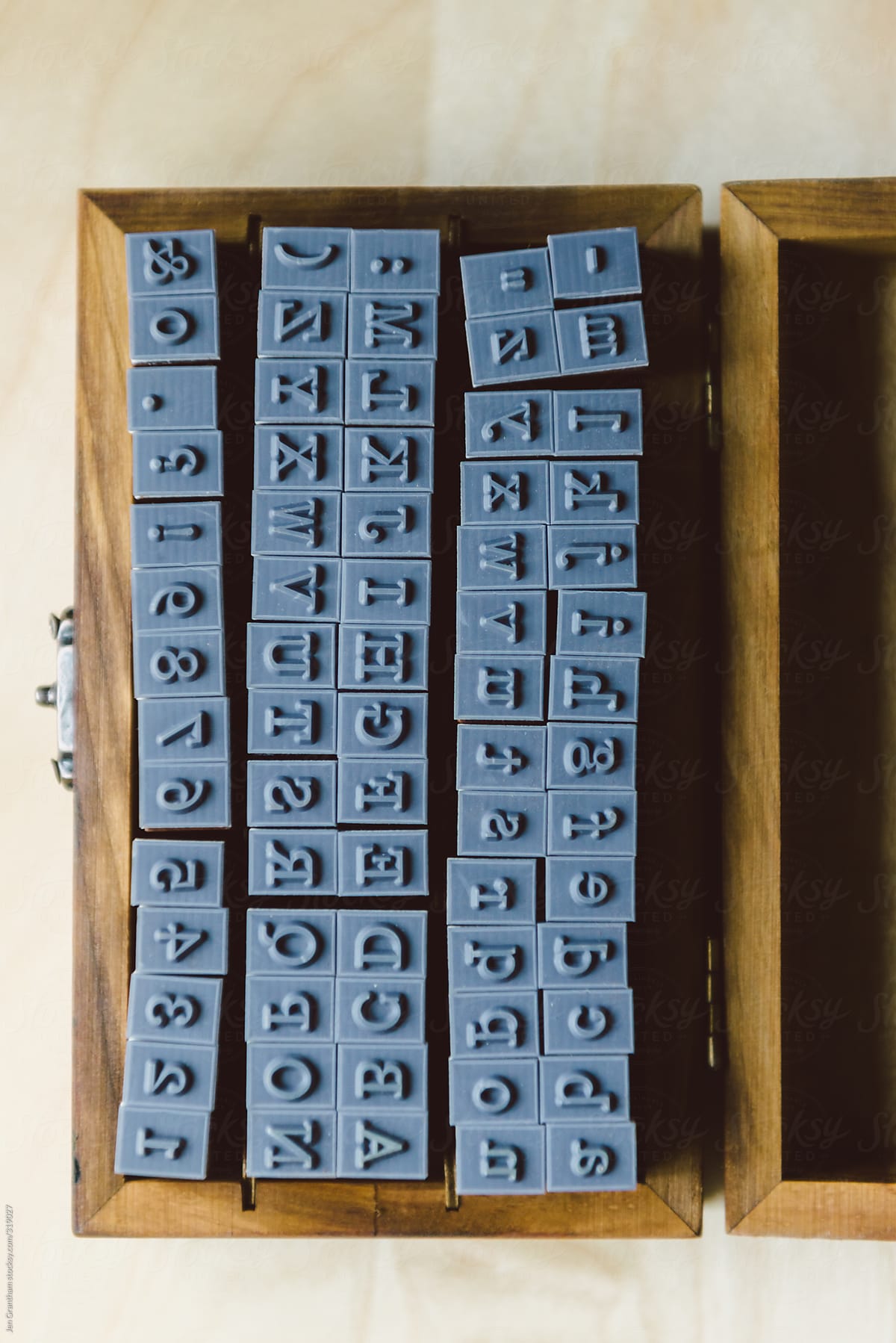 "Alphabet Stamps In Wooden Box" by Stocksy Contributor "Jen Grantham ...