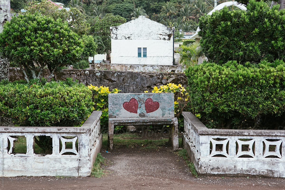 "Park Bench With Two Hearts In The Town Plaza" by Stocksy Contributor ...