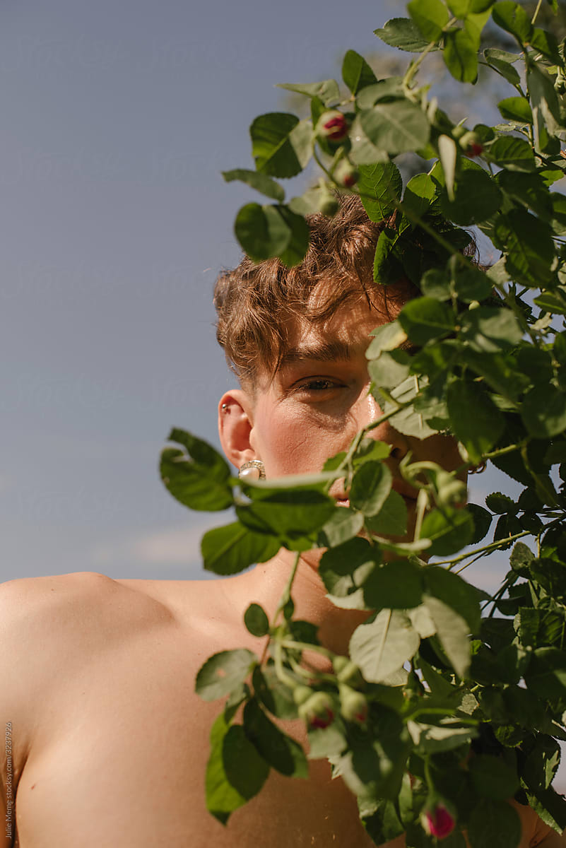 "Fancy Guy's Face Over The Roses Bush" by Stocksy Contributor "Julie ...