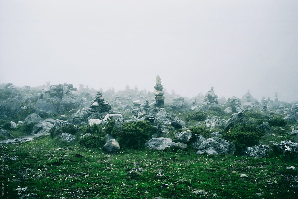 "Stone Towers In Nepalese Himalaya On Foggy Day Shot On Film" by ...