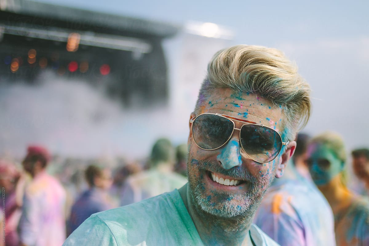 "Portrait Of A Blonde Colorfully Painted Bearded Man With Sunglasses ...