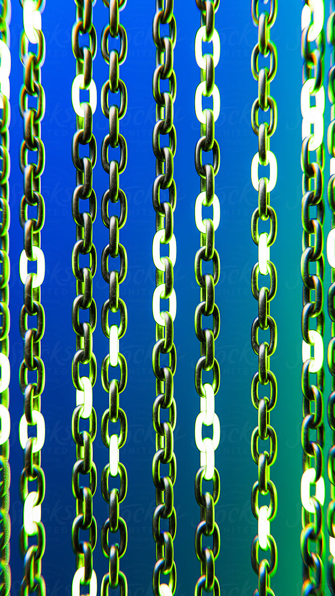 "Glowing Chain Links On Blue Background" by Stocksy Contributor "Jakub ...