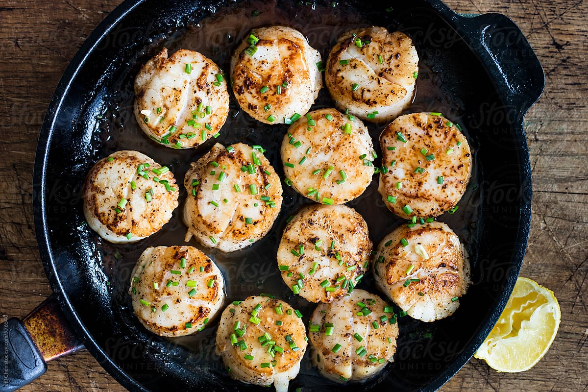 "Pan Seared Sea Scallops" by Stocksy Contributor "Jill Chen" - Stocksy