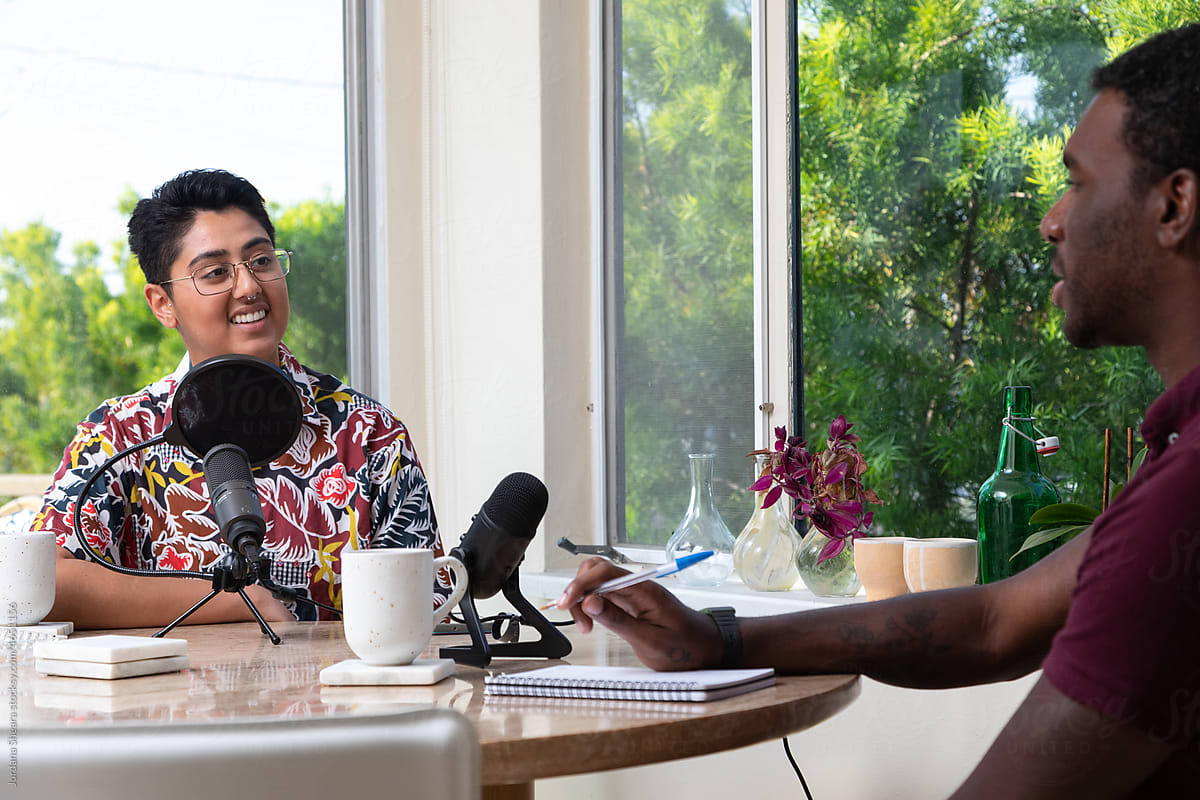 "Non-binary People Recording A Podcast" by Stocksy Contributor "Jordana ...