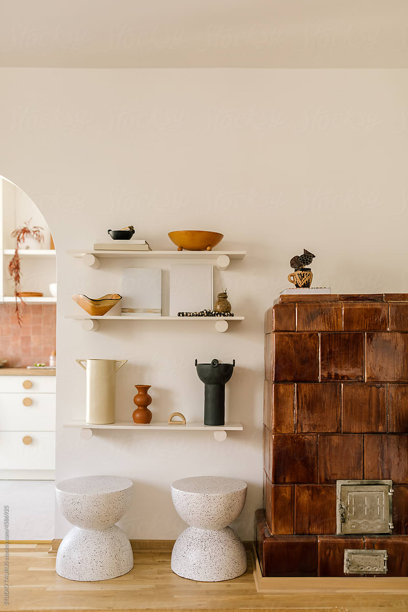 "Various Wall Shelf Decorations And Furnace" by Stocksy Contributor ...